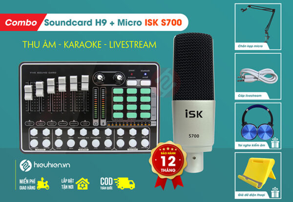 Combo Mic Thu Âm Livestream ISK S700 kèm Sound Card H9 Bluetooth